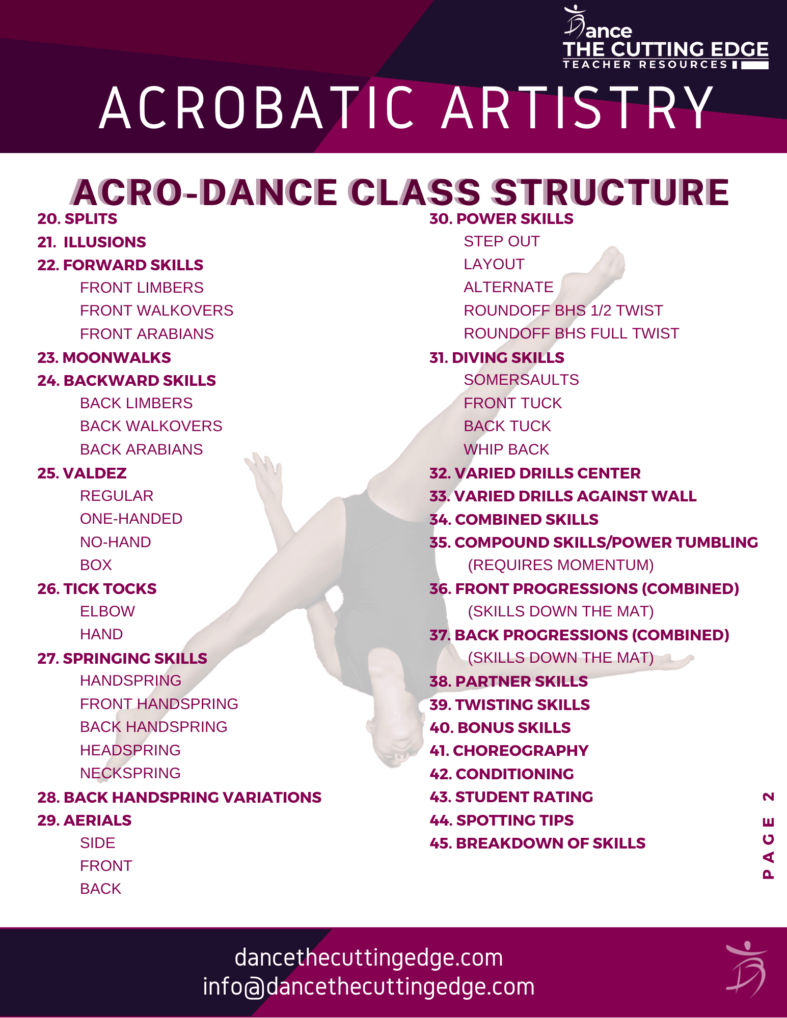 Free Dance Resource - Acro Class Structure- PAGE - Dance: The Cutting Edge
